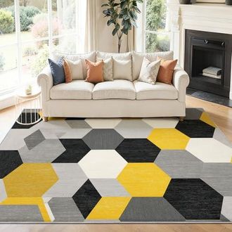 Generic Gris Tapis Salon Petit Tapis, 160 x 230 cm Paillasson Interieur Entree Antid&eacute;rapant, Moderne Abstrait G&eacute;om&eacute;trique Hexagonal Decoration Maison Grand Ca