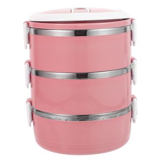 Holibanna Edelstahl Lunchbox Bento Kasten Mit Drei F&auml;chern Auslaufsicher Isoliert F&uuml;r Schule Und B&uuml;ro Stapelbarer Lebensmittelbeh&auml;lter Pink