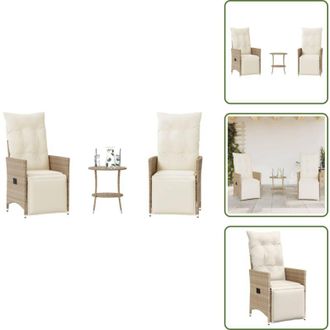 vidaXL 3-tlg. Bistro-Set mit Kissen Beige Poly Rattan - Gartenm&ouml;bel - Bistroset - Lounge Sessel - Outdoor Furniture - Rattan Gartenm&ouml;bel