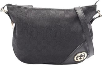 Gucci Sac bandouli&egrave;re en toile et cuir Pre-owned - Femme - Pre-owned - Noir - Taille: ONE Size