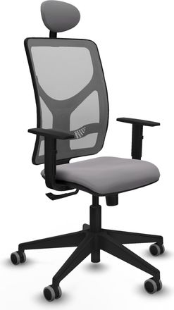 Piqueras y Crespo Stuhl aus Polycarbonat, graues Netzgewebe, mit 1D-Armlehnen, h&ouml;henverstellbare Lendenwirbelst&uuml;tze und festes Kopfteil, ausgestattet mit 3 Positionen u