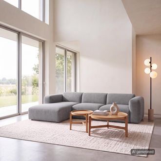Studio Copenhagen home24 Ecksofa 3-Sitzer mit Longchair Grau Cordstoff Snor 284cm Longchair davorstehend links Modern