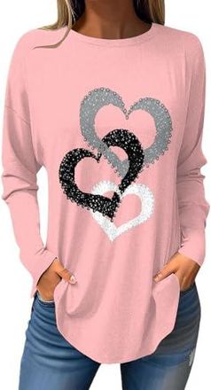 Generic Haut Femme Grande Taille, Top Femme Imprimé Motif-Tee Shirt Manches Longues Col Rond Longshirt Oversize Décontracté Ample Print Pullover Chic et Elega