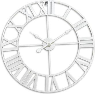 Relaxdays Wanduhr, r&ouml;mische Zahlen, &Oslash; 60 cm, batteriebetriebene Wohnzimmeruhr, analoge K&uuml;chenuhr, Eisen, wei&szlig;