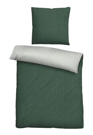 Biberna Melange-Flanell Bettw&auml;sche 0840507 WEBSTREIFEN 1x 135x200 cm + 1x 80x80 cm, dunkelgr&uuml;n