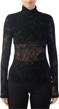 Just Cavalli High-neck Tulle Floral Top - - Tops - Damen - Schwarzk - L