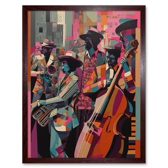 Artery8 New Orleans Jazz Festival Musicians Warming Up in the City Street Abstract Modern Painting Art Print Framed Poster Wall Decor 12x16 inch