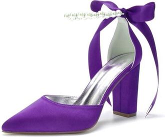Miyoopark Chaussures de mariage mode femme talon bloc soirée décolleté, M640 Violet foncé, 36.5 EU