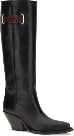 Chlo&eacute; Womens Black Calf Leather Bos Taurus Over The Knee Shoe