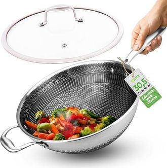 Nutrichef NutriChe Woklpfanne 31 cm mit Deckel - Antihaft pfanne Induktion Kratzfest sp&uuml;lmaschinengeeignet ofenfest und f&uuml;r Metallutensilien geeignet