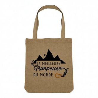 Fabulous Sac Shopping Tote Bag Aspect Lin - La Meilleure Grimpeuse du Monde Escalade Montagne Grimpe - Sac de Courses Toile Epaisse 360g Beige Naturel Cabas Po