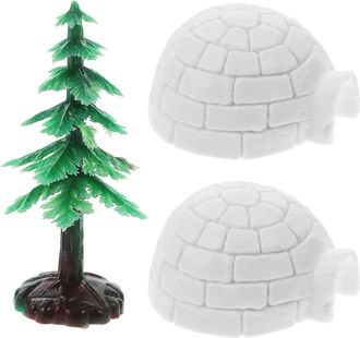 Artibetter OSALADI Miniatur Eishaus Figuren Satz mit Kleiner Weihnachtsbaum Robuste Kunststoff Deko f&uuml;r Schreibtisch Weihnachtsdeko Detailgetreue Schneeh&auml;user Vi