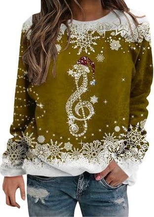 Generic Pull de Noël 2025 pour femme - Pull de Noël amusant et moche - Imprimé graphique festif - Manches longues - Style décontracté - Pour les fêtes de fin 