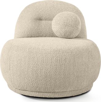 Konsimo Sofa Malve Bequeme 3-Sitzer Couch in Boucl&eacute;-Stoff, Japandi-Stil 2 Dekokissen in Kugelform, Chenille-Stoff, Weiche Sitzfl&auml;che (Hellbeige, Sessel 83x74x