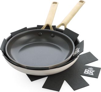 BK Sublime Keramik-Pfannenset, 2-teilig, &Oslash; 24 und 28 cm, PFAS-frei, Cremewei&szlig;, Goldene Edelstahlgriffe, Backofenfest bis 220&deg;C, Cremewei&szlig;