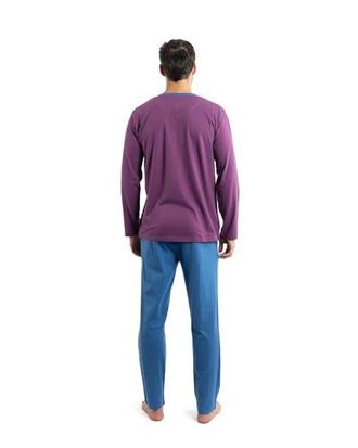 Mariner Pyjama Homme Col boutonn&eacute; en Jersey de Coton Bleu et Bordeaux F481 - Couleur - Bordeaux - Taille - 3/M