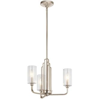 Licht-Erlebnisse Kronleuchter Metall Glas 45,9 cm breit H: max. 154,6 cm Nickel poliert E14 3-flammig Jugendstil