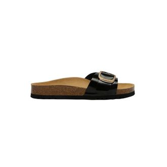 Scholl Gl&auml;nzende Leder Schnalle Sandale - - Shoes - Damen - Schwarzk - 41 EU
