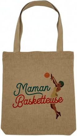 Fabulous Sac Shopping Tote Bag Aspect Lin - Maman Basketteuse Sport Basketball Ballon M&egrave;re - Sac de Courses Toile Epaisse 360g Beige Naturel Cabas Port&eacute; Epaule