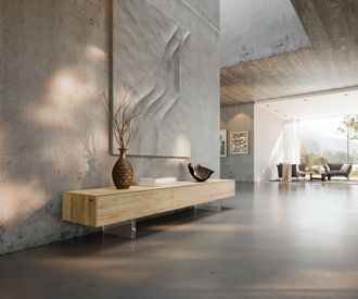 DELIFE Lowboard Cuor 200 cm Keramik Laminam Sabbia Eichefarbig 1 Klappe 1 Schubfach Fu&szlig; Schwebeoptik Acrylglas, Lowboards