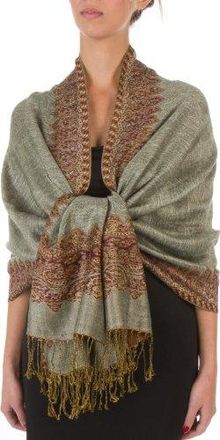 Sakkas 178cm x 71cm Dessins bordures Double &eacute;paisseur Type Tiss&eacute; Pashmina Ch&acirc;le/Echarpe/Etole - Celadon Vert