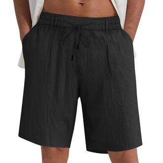 Generic Short dentra&icirc;nement en coton et lin pour homme - Taille &eacute;lastique - L&eacute;ger - Avec poches - Coupe r&eacute;guli&egrave;re, Noir, 3XL