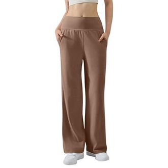 Generic Pantalon de yoga taille haute &agrave; jambes larges avec poches, pantalon d&eacute;contract&eacute; doux et extensible &agrave; enfiler, pantalon respirant, pantalon de gym et d