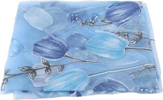 Dioche Vorhänge für Fenster, 100 x 200 cm Tulpenmuster Tüllvorhänge, Transparent, für Balkonfenster, Blau