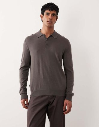 Mango Top en laine à col polo - Anthracite-Gris