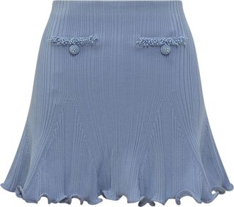 Self Portrait Femme, Jupes, Bleu, Taille: 36 FR Pearl Trim Knit Mini Skirt