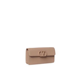 Valentino Garavani VLogo Signature Geldb&ouml;rse aus genarbtem Kalbsleder mit Kette - - Accessories - Damen - Rosa - ONE SIZE