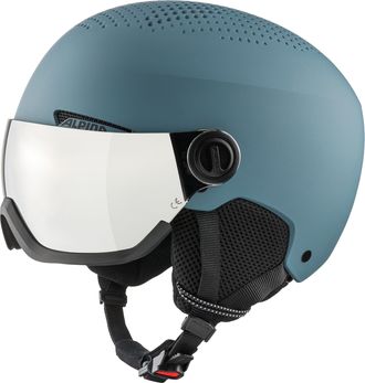 Alpina ARBER Visor Q-LITE - hochwertiger & sicherer Skihelm f&uuml;r Erwachsene, mit waschbarem Innenfutter, mit kontrastverst&auml;rkendem Visier - Dirt-Blue matt - L