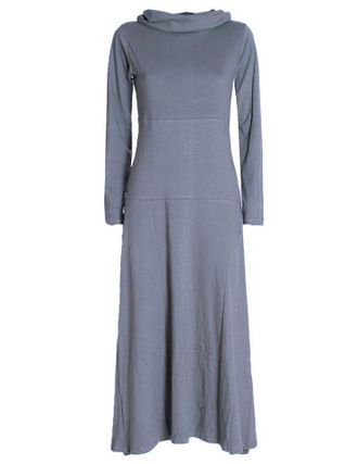 vishes Maxikleid Damen Maxi-Kleid Baumwolle Casual Rollkragen mit Tasche Alternative Bekleidung, Ethno, Hippie, Retro Style