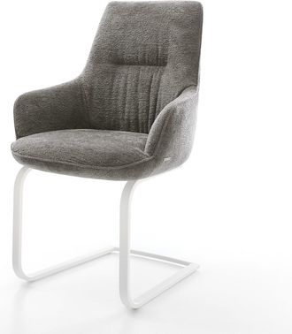 DELIFE Freischwinger Zelia-Flex mit Armlehnen Boucl&eacute; Soft Schlamm Freischwinger flach Wei&szlig; Taschenfederkern, Esszimmerst&uuml;hle