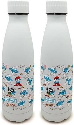 Nerthus Kitchenware Thermosflasche PITUFOS aus Edelstahl - Blau, 500 ml, Doppelwandig. (Packung mit 2)