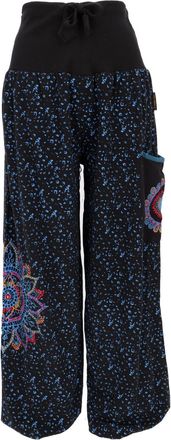 Guru Shop Weite Pluderhose mit Breitem Bund, Mandalastickerei - Schwarz/blau, Damen, Baumwolle, Size:L/XL
