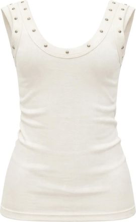 A Paper Kid Femme, Tops, Blanc, Taille: 44 FR D&eacute;bardeur &agrave; Col Large avec Micro Clous