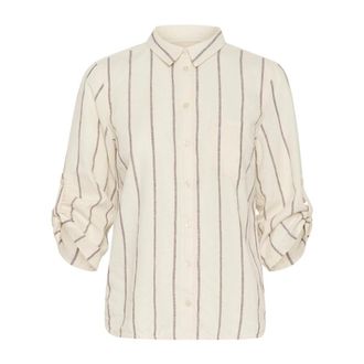 Part Two Eggnog und Brauner Streifen Hemdbluse - - Blouses & Shirts - Damen - Beige - M