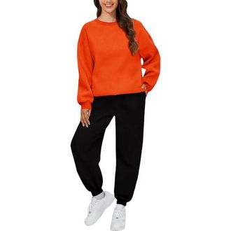 Generic Survêtement 2 pièces pour femme - Tendance britannique - Streetwear Y2K - Couleur pure - Automne et hiver - Survêtement décontracté à col rond - Panta