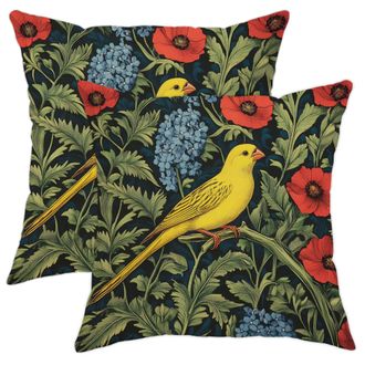 Generic Dekorative Kissenbez&uuml;ge mit Vogelmotiv, gelbe Kanarienv&ouml;gel, Fr&uuml;hlingsdekoration f&uuml;r Sofa, Couch, Bett, Vintage-Stil, 40,6 x 40,6 cm, 2 St&uuml;ck