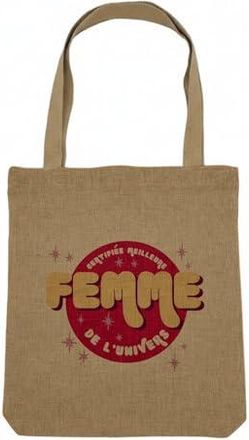 Fabulous Sac Shopping Tote Bag Aspect Lin - Certifi&eacute;e meilleure Femme de lunivers Cercle Famille Mariage - Sac de Courses Toile Epaisse 360g Beige Naturel Caba