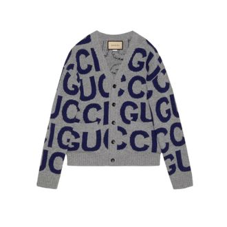 Gucci Intarsien-Wollcardigan mit Logo - - Knitwear - Herren - Grau - M