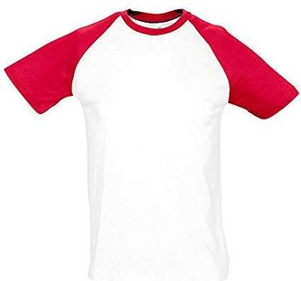 SOLS SolS Fynky - Tee Shirt macnhes Courtes Bicolore Homme - Manches raglantes - Style Baseball américain - Blanc/Rouge - XL