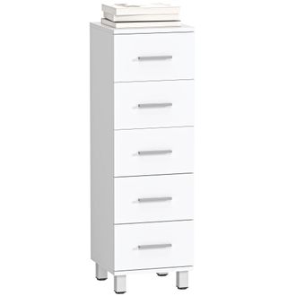 HOMCOM Badezimmerschrank Schmaler Badschrank mit 5 Schubladen Toilettenschrank f&uuml;r Badezimmer, Wohnzimmer 30 x 30 x 95 cm Wei&szlig;
