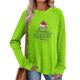 Generic Le Grinch Tshirt Noel Femme Pull Hiver 2025 Noel De Drole The Grinch Sweat Vêtements Polaire Col V Christmas T-Shirts Noël Chaud Costume Oversize Moch