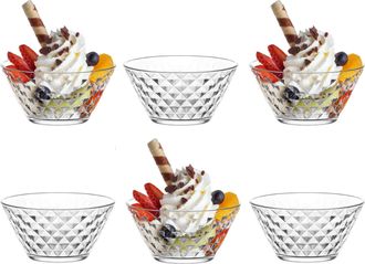 LAV Artemis 12cm Eisschalen - 6 St&uuml;ck, Transparent, Geometrisch, Glas, 0.33 Liter, Sp&uuml;lmaschinengeeignet, f&uuml;r Desserts, Eis, Salat