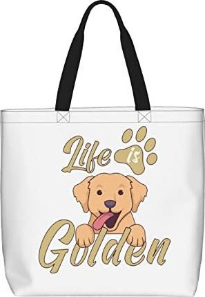 Generic Sac Fourre-Tout La Vie Est Dor&eacute;e Sac &Agrave; Dos De Grande Capacit&eacute; R&eacute;utilisable Sacs En Toile, Pour Filles, &Eacute;cole, Femmes, Tous Les Jours