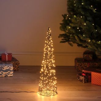 Lights4fun Traditioneller Weihnachtskegel | Lichterbaum Weihnachtsdeko Weihnachtsbaum Weihnachten | 300 warmweiße Mikrodraht-LEDs | Strombetrieben & mit Timer | 