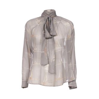 Max Mara Seiden Georgette Bluse mit Schleifendetail - - Blouses & Shirts - Damen - Grau - 2XS
