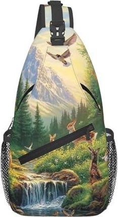 Generic Sac &agrave; dos de voyage &agrave; bandouli&egrave;re motif cerf, renard et oiseaux de la for&ecirc;t pour homme